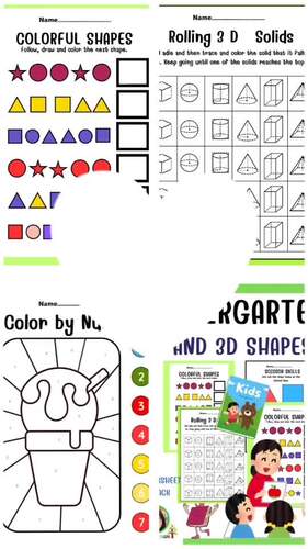 KINDERGARTEN 2D AND 3D SHAPES WORKSHEET PACK by LEKLOVE DESIGN | TPT