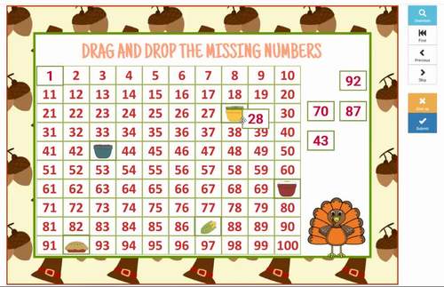 Thanksgiving Math Hundreds Chart Missing Numbers Within 100 Boom Cards