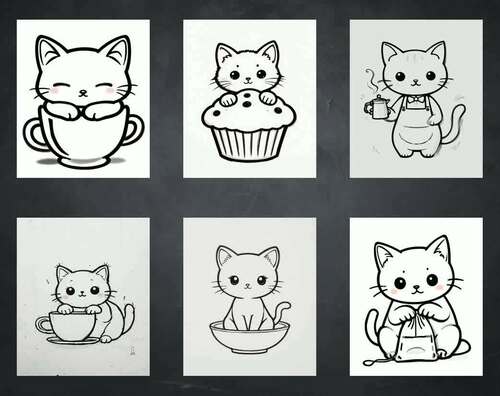 Purr-fect Café Cats Kawaii Coloring Book - Pre-K, 1st & 2nd 3rd Grade ...