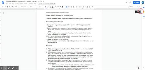 First Day of School: Scientific Method Introduction Canister Activity