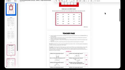 8th Grade Math Christmas Activity: BINGO Review Game (Angle ...
