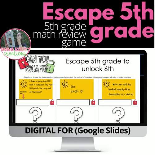 End of Year 5th Grade Math Review Practice Digital Escape Activity