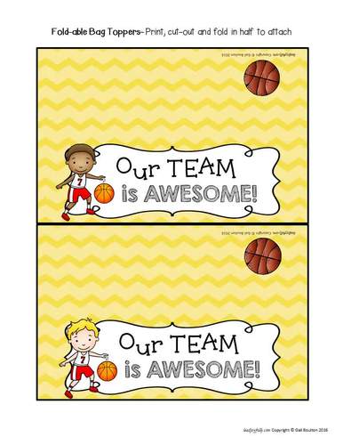 Goodie Bag Topper for Teachers, Staff, or Students (Sports-Boys Set 2)
