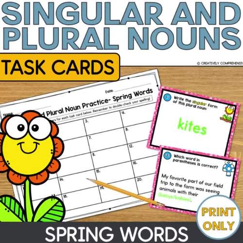 Singular and Plural Noun Task Cards - Spring Words - PRINT ONLY | TPT