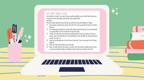 Cute TPT Seller Planner, Daily Task Sheets, Sales Tracker for Goal Setting