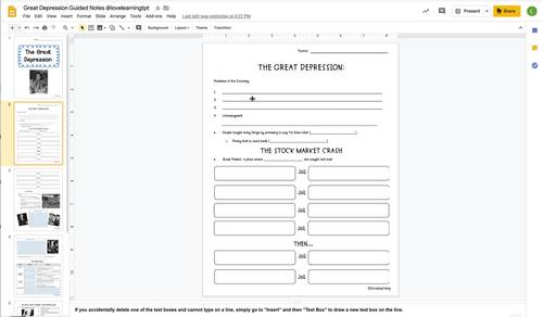 Great Depression Lesson and Google Slides™ Notes Activity by Love Learning