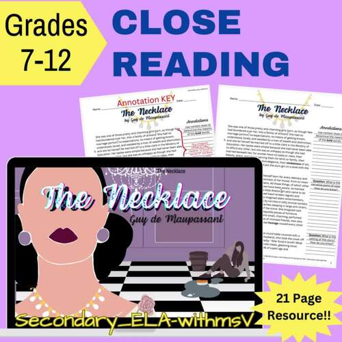 The Necklace Close Reading Annotations with Answer Key | TPT
