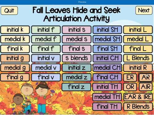 Fall Leaves Hide & Seek Articulation Boom™ Cards Speech Therapy Autumn ...