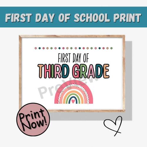 First Day of Third | Boho Rainbow Printable Sign | Photo Prop 1st Day ...