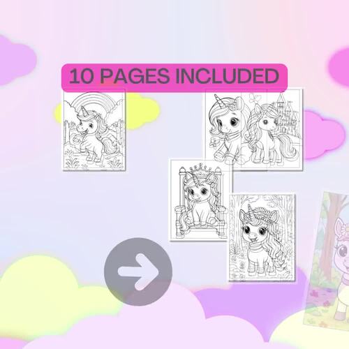 10 Unicorn Coloring Pages for Kids: Printable Activity Set – Instant ...