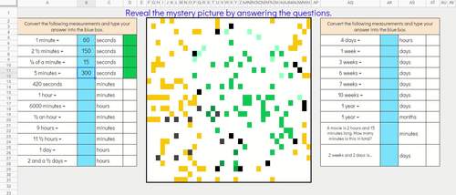 Digital Math Pixel Art | Mystery Picture 4th Grade 4.MD.1 Time Measurement