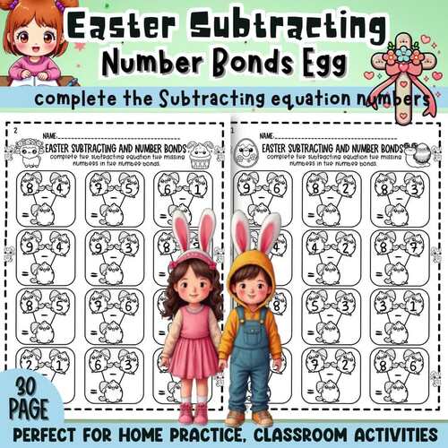 Subtracting Number Bonds Egg Worksheet, (Easter Theme) within 10 Math Game