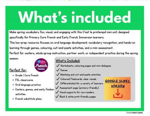 French Spring Mini Unit | le printemps | Primary Core French & French ...