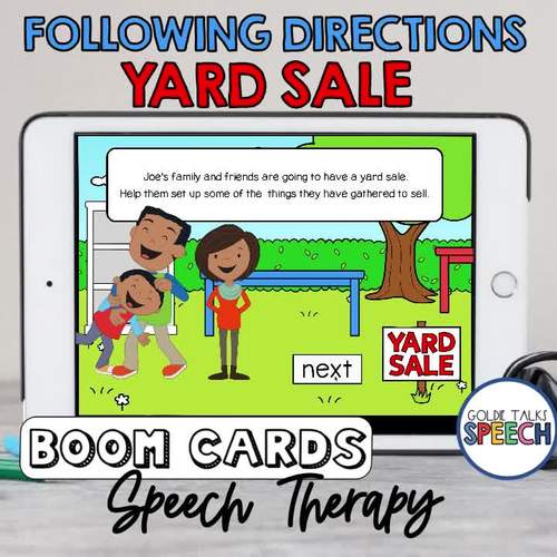 Following Directions : Yard Sale | Boom Cards | Speech Therapy | TPT