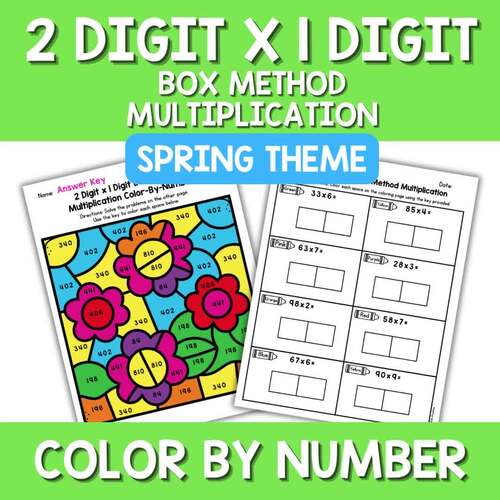 Spring 2 Digit by 1 Digit Multiplication Area Model Color by Number ...