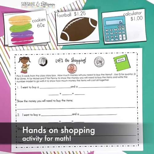 Money Math Centers Let's Go Shopping Using Coins by Sunshine and Lollipops