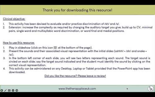 Auditory Discrimination for Palatal Fronting: SH-S, SLP phonology activity