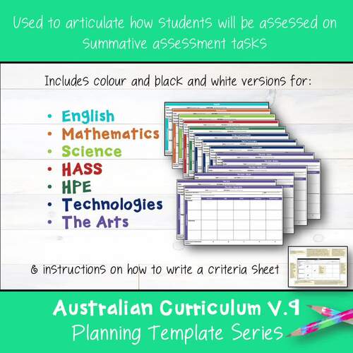 V9 Australian Curriculum F-2 CRITERIA SHEET TEMPLATES by Ideacations