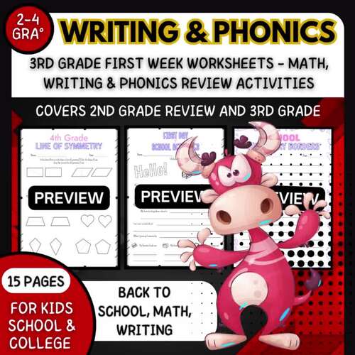 3rd Grade First Week Worksheets - Math, Writing & Phonics Review Activities