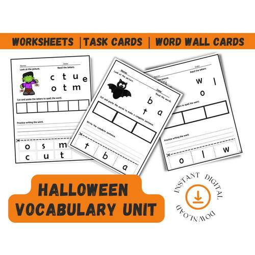 Halloween Sight Word Spelling Scramble Worksheets, Task Cards, Word ...