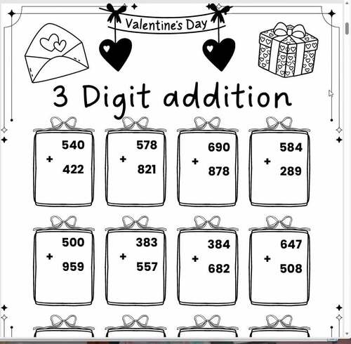 Valentine’s Day 3 Digit Addition Worksheets | 20 No Prep Math Pages ...