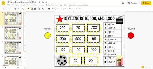 Long Division Printable and Digital Bump Games - Movie Theme 4th and ...