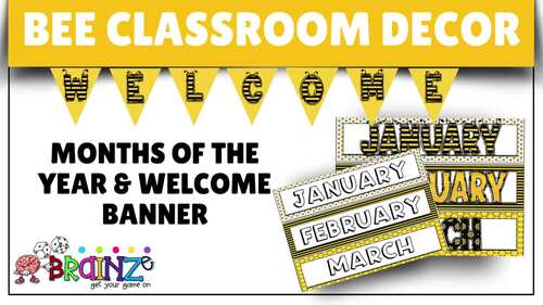 Months of the Year Bee-Themed Labels + Free Bee Welcome Banner by BRAINZe