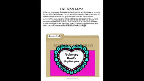 Valentine's Day Antonym Hearts File Folder Game by Special Education Depot