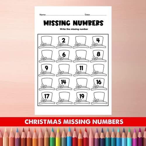 Christmas Missing Numbers Worksheets (10 Pages) for Kindergarten & Grade 1