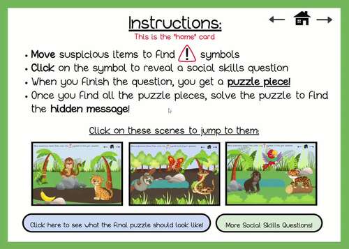 Social Skills Puzzle Quest! Jungle Theme | Boom™ Cards by Vivi Speech