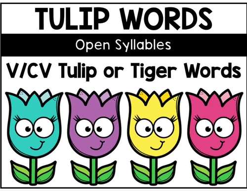 Open Syllables VCV Tulip Tiger Words Reading and Writing Practice ...