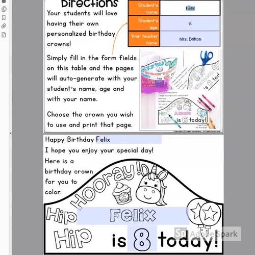 Birthday Hats Editable Names | Birthday Crowns | Birthday Pencil Toppers