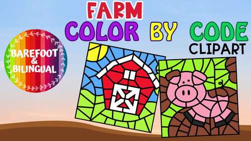 Farm Color By Code Clipart | Farm Animals Clipart for Color by Activities