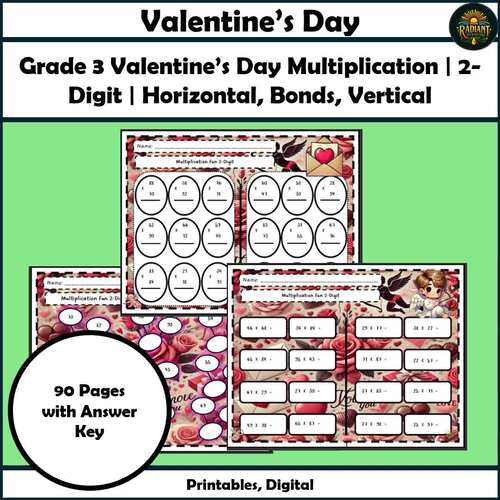 Grade 3 Valentine’s Day Multiplication | 2-Digit | Horizontal, Bonds ...