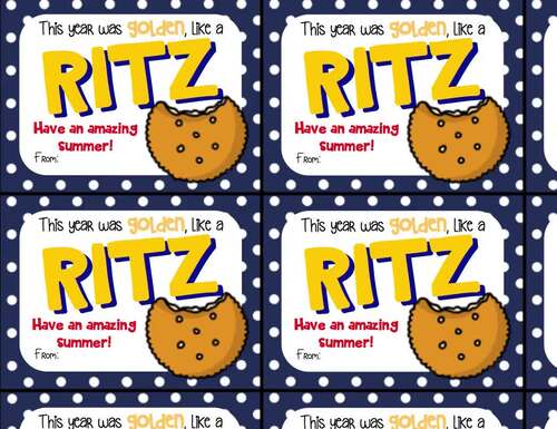 Ritz Crackers End of Year Gift Tag- This year was golden, like a RITZ ...