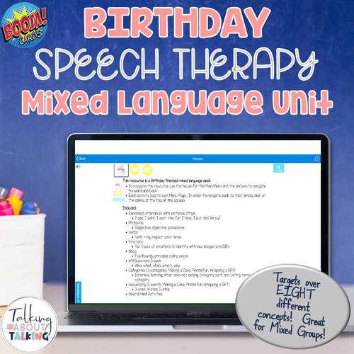 Thematic Birthday Mixed Language Speech Therapy Boom Deck | TPT