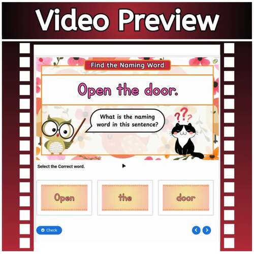 Find the Naming Word In a Simple Sentence: Select the Correct Word Digital