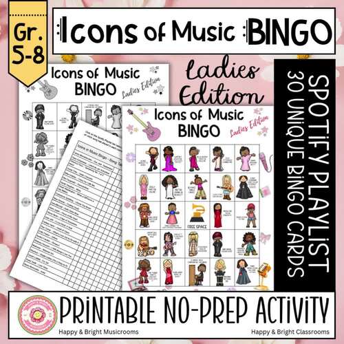 Women's History Month Middle School Music Bingo Game Spotify Playlist ...
