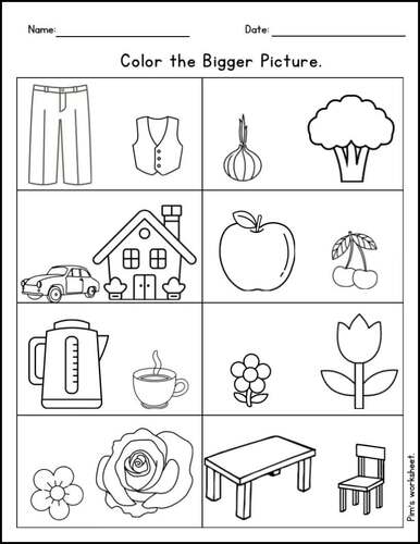 Big and Small Comparison Worksheets | Size Recognition Activities.