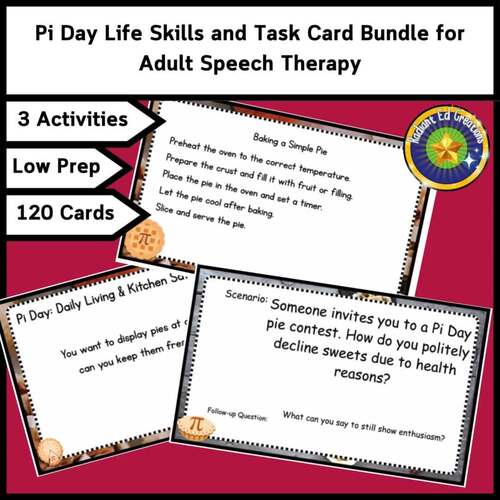 Pi Day Life Skills and Task Card Bundle for Adult Speech Therapy