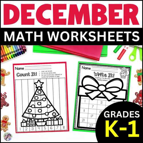 December Math Worksheets - Christmas Math Centers - Kindergarten/First ...