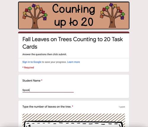 Fall Leaves on Trees Counting to 20 Task Cards for PreK and ...