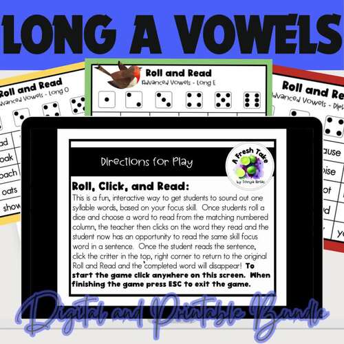 Long A Advanced Vowels Words Sentences Roll & Read - Digital Game ...
