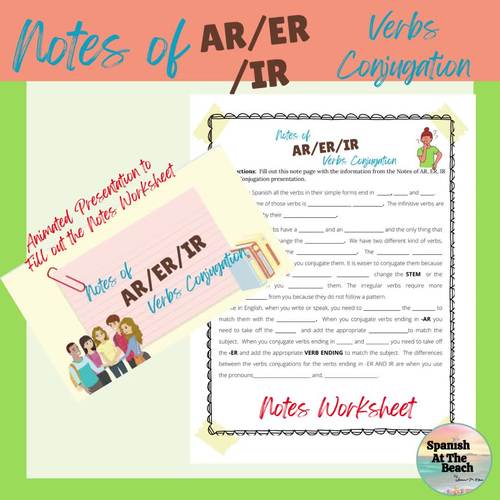 Spanish -AR, -ER, -IR Notes of Verb Conjugation - Regular | TPT