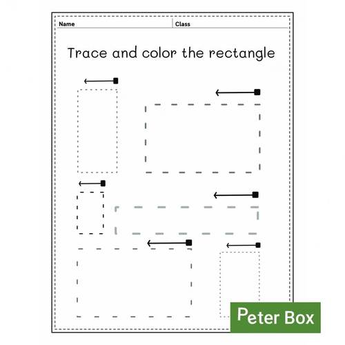 2D Shapes Tracing and Color Rectangle Worksheets for Kindergarten
