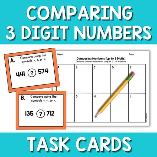Comparing Numbers Up to 3 Digits Scoot Task Cards Game 2nd Math Center ...