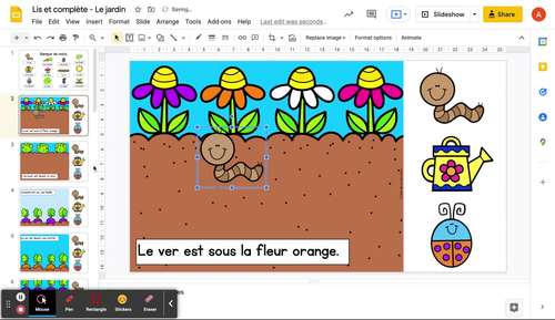 Lis et complète Digital FRENCH Garden Reading Comprehension - Le jardin