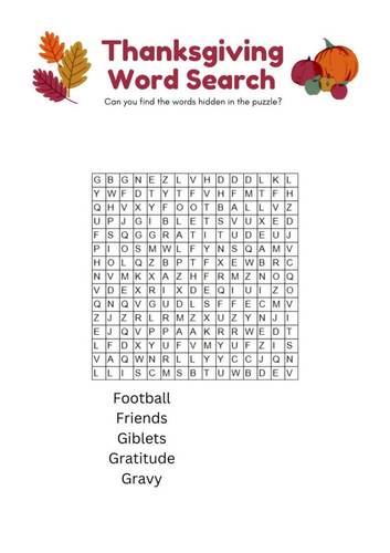 Colorful Thanksgiving Word Search Worksheet by KP learning | TPT