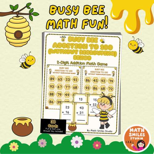 Busy Bee Addition to 100 Bingo | No Regrouping | 2 Digit Addition Game ...