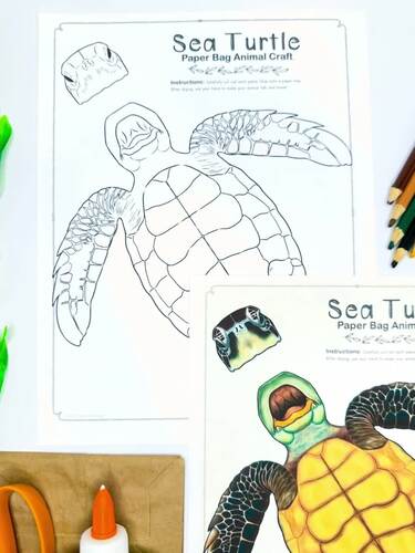 Sea Turtle | Paper Bag Puppet | Printable Craft | Sea Turtles | TPT